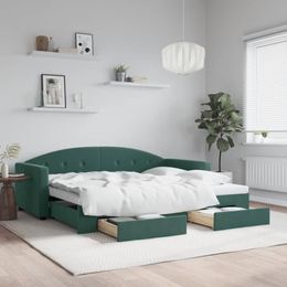 Tagesbett Ausziehbar mit Schubladen Dunkelgrün 90x200 cm Samt