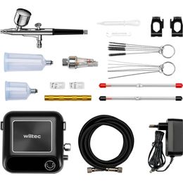 Wiltec HS-A9K Kompressor Set 1,5 bar Autostop, Airbrush Set inkl. verschiedener Düsen, Kompressor Zubehör Set 12 V, Druckluft Kompressor mit Air Brush