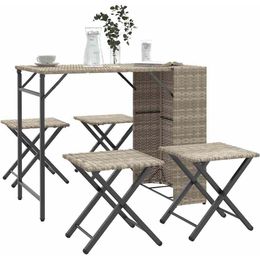 vidaXL 5-tlg. Garten-Essgruppe Klappbar Hellgrau Poly Rattan