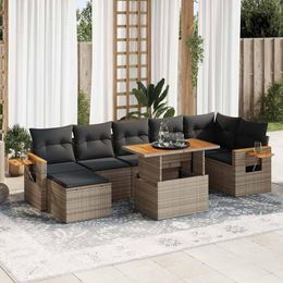 vidaXL 8-tlg. Garten-Sofagarnitur mit Kissen Grau Poly Rattan Akazie