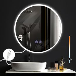 ZMH Badezimmerspiegel mit Beleuchtung 50cm Badspiegel LED Dimmbar Spiegel Bad Rund Wandspiegel mit Touch Schalter und Entfogger Lichtspiegel