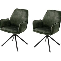 Esszimmerstuhl MCA furniture "Ottawa mit Armlehne", grün (olive, metall schwarz matt lackiert), B:60cm H:89cm T:64cm, 100% Polyester, Stühle, Vintage Veloursoptik mit Keder, Stuhl belastbar bis 120 Kg