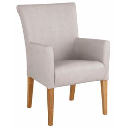 Armlehnstuhl Home Affaire "King BESTSELLER", grau (hellgrau, eiche natur), B:60cm H:92cm T:65cm, Polyester, Stühle, Esszimmerstuhl mit bequemer Polsterung, Esszimmersessel mit Armlehnen