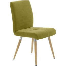 K+w Komfort & Wohnen 4-Fußstuhl K+W KOMFORT & WOHNEN "6411", grün (olive 28, asteiche natur), B:48cm H:90cm T:62cm, Stühle, mit Sitzsteppung, Edelstahlgriff am Rücken, Massivholzbeine