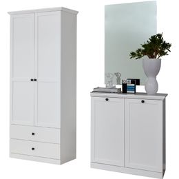 Garderoben-Set Home Affaire "Örebro", weiß, B:162cm H:200cm T:41cm, Holzwerkstoff, Kastenmöbel-Sets, zeitloser Landhausstil, mit Vollauszug