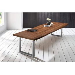 Baumkantentisch Esstisch Akazie Nussbaum 260 x 120 cm silber Valin
