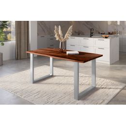 Baumkantentisch Akazie nussbaum mit schwarzen Resin-Adern 120 x 80 U-Gestell silber POLLY