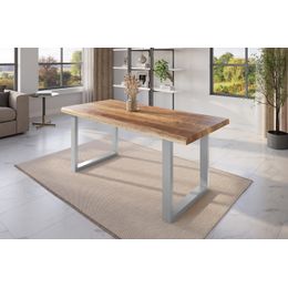 Esstisch Baumkante 180 x 90 cm Mangoholz Rough U-Gestell silber ATLAS