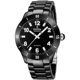 Keramikuhr Festina "Ceramic", schwarz, Armbanduhren, Damen, Quarzuhr, Armbanduhr, Damenuhr, analog