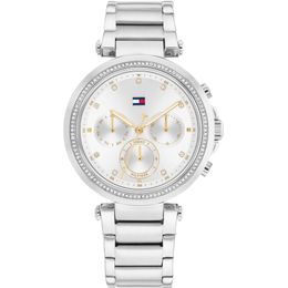 Multifunktionsuhr Tommy Hilfiger "EMILY", silber (silberfarben), Armbanduhren, Damen, Quarzuhr, Armbanduhr, Damen, Datum, Glaskristalle, Edelstahlarmband