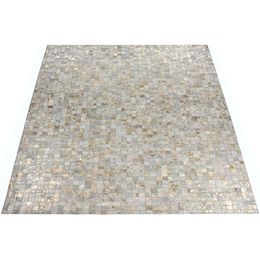 Lederteppich my home "Shawn - Fellteppch" Gr. 2, beige (goldfarben, creme), B:80cm H:8mm L:150cm, Leder, Teppiche, 100% Rindsleder, Patchwork-Dessin, Wohnzimmer