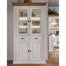 Pharao24.de Esszimmervitrinenschrank im Landhausstil Kiefer und Eiche Massivholz