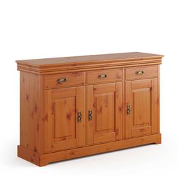 Pharao24.de Sideboard Kiefer massiv Honigfarben im Landhausstil drei Schubladen und Türen
