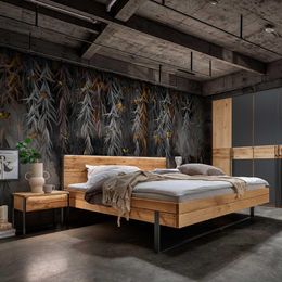 Pharao24.de Bügelgestell Doppelbett Wildeiche im Industrie und Loft Stil optionale Beleuchtung