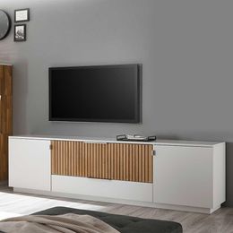 Pharao24.de Fernseh Unterschrank in Eiche Bianco und Weiß 223 cm breit