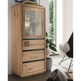 Pharao24.de Vitrinenschrank Wildeiche aus Massivholz drei Schubladen