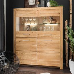 Pharao24.de Highboard Vitrine 2 Glastüren Wildeiche Massivholz