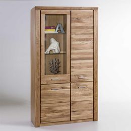 Pharao24.de Wohnzimmer Vitrinenschrank aus Wildeiche teilmassiv 200 cm hoch