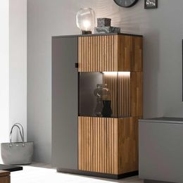 Pharao24.de Esszimmervitrine mit Beleuchtung in Eiche Bianco Anthrazit