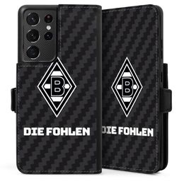 DeinDesign Galaxy S21 Ultra 5G Handy Klapph&uuml;lle Handyh&uuml;lle aus Kunst Leder schwarz Flip Case Borussia M&ouml;nchengladbach Carbon Gladbach Sideflip mit Lasche