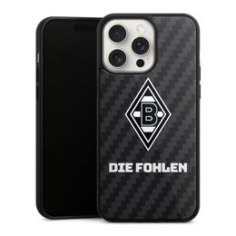 DeinDesign iPhone 15 Pro Max Handy Gallery Case Handyh&uuml;lle 9H Geh&auml;rtetes Glas R&uuml;ckseite H&uuml;lle Borussia M&ouml;nchengladbach Carbon Gladbach Gallery Case
