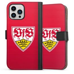 DeinDesign iPhone 13 Pro Max Handy Klapph&uuml;lle Handyh&uuml;lle aus Kunst Leder schwarz Flip Case Logo Official Licensed Product Vfb Stuttgart Sideflip mit langer 
