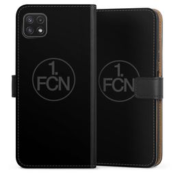 DeinDesign Galaxy A22 5G Handy Klapph&uuml;lle Handyh&uuml;lle aus Kunst Leder schwarz Flip Case 1. Fc N&uuml;rnberg Logo 1. Fcn Sideflip mit langer Lasche