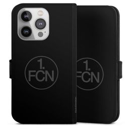 DeinDesign iPhone 14 Pro Handy Klapph&uuml;lle Handyh&uuml;lle aus Kunst Leder schwarz Flip Case 1. Fcn 1. Fc N&uuml;rnberg Logo Sideflip mit langer Lasche