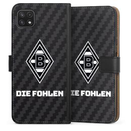 DeinDesign Galaxy A22 5G Handy Klapph&uuml;lle Handyh&uuml;lle aus Kunst Leder schwarz Flip Case Carbon Borussia M&ouml;nchengladbach Gladbach Sideflip mit langer Lasche