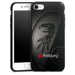 DeinDesign iPhone SE (2022) Handy Slim Case extra d&uuml;nn Silikon Handyh&uuml;lle schwarz H&uuml;lle Sc Freiburg Official Licensed Product Metallic Look Silikon Slim Case