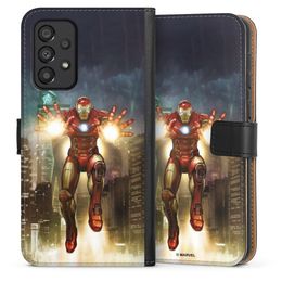 DeinDesign Galaxy A33 5G Handy Klapph&uuml;lle Handyh&uuml;lle aus Kunst Leder schwarz Flip Case Iron Man Avengers Marvel Sideflip mit langer Lasche