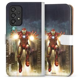 DeinDesign Galaxy A33 5G Handy Klapph&uuml;lle Handyh&uuml;lle aus Kunst Leder wei&szlig; Flip Case Iron Man Avengers Marvel Sideflip mit Lasche