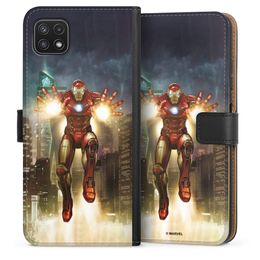DeinDesign Galaxy A22 5G Handy Klapph&uuml;lle Handyh&uuml;lle aus Kunst Leder schwarz Flip Case Iron Man Avengers Marvel Sideflip mit langer Lasche
