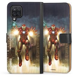 DeinDesign Galaxy A12 Handy Klapph&uuml;lle Handyh&uuml;lle aus Kunst Leder schwarz Flip Case Iron Man Avengers Marvel Sideflip mit langer Lasche