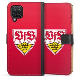 DeinDesign Galaxy A12 Handy Klapph&uuml;lle Handyh&uuml;lle aus Kunst Leder schwarz Flip Case Vfb Stuttgart Official Licensed Product Logo Sideflip mit langer Lasche