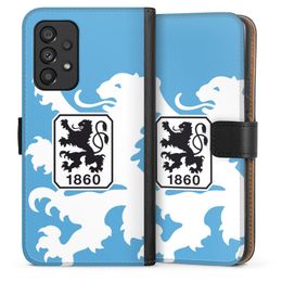 DeinDesign Galaxy A53 5G Handy Klapph&uuml;lle Handyh&uuml;lle aus Kunst Leder schwarz Flip Case Official Licensed Product Tsv 1860 M&uuml;nchen Coat Of Arms Sideflip mit 