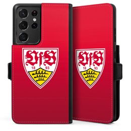 DeinDesign Galaxy S21 Ultra 5G Handy Klapph&uuml;lle Handyh&uuml;lle aus Kunst Leder schwarz Flip Case Logo Official Licensed Product Vfb Stuttgart Sideflip mit Lasche