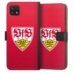 DeinDesign Galaxy A22 5G Handy Klapph&uuml;lle Handyh&uuml;lle aus Kunst Leder schwarz Flip Case Logo Official Licensed Product Vfb Stuttgart Sideflip mit langer Lasche