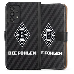 DeinDesign Galaxy A33 5G Handy Klapph&uuml;lle Handyh&uuml;lle aus Kunst Leder schwarz Flip Case Carbon Borussia M&ouml;nchengladbach Gladbach Sideflip mit langer Lasche