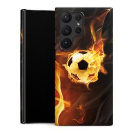 DeinDesign Galaxy S23 Ultra Handy Premium Case Smartphone Handyh&uuml;lle Schutzh&uuml;lle gl&auml;nzend Soccer Ball Fire Premium Case