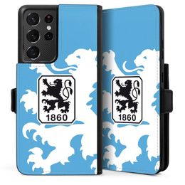 DeinDesign Galaxy S21 Ultra 5G Handy Klapph&uuml;lle Handyh&uuml;lle aus Kunst Leder schwarz Flip Case Coat Of Arms Tsv 1860 M&uuml;nchen Official Licensed Product Sideflip mit