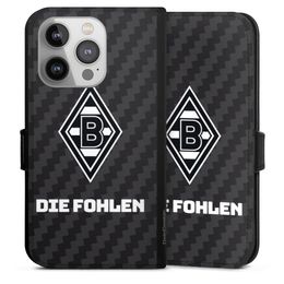 DeinDesign iPhone 14 Pro Handy Klapph&uuml;lle Handyh&uuml;lle aus Kunst Leder schwarz Flip Case Borussia M&ouml;nchengladbach Carbon Gladbach Sideflip mit langer Lasche