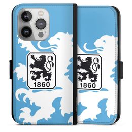 DeinDesign iPhone 14 Pro Handy Klapph&uuml;lle Handyh&uuml;lle aus Kunst Leder schwarz Flip Case Coat Of Arms Tsv 1860 M&uuml;nchen Official Licensed Product Sideflip mit 