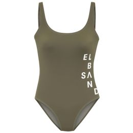 Badeanzug ELBSAND "Deep", Damen, Gr. 36, Cup C/D, gr&uuml;n (olive), Recycling-Polyamid, kontrastfarbene Details, unifarben, Badeanz&uuml;ge Badeanzug, mit Logo in Kontrastfarbe