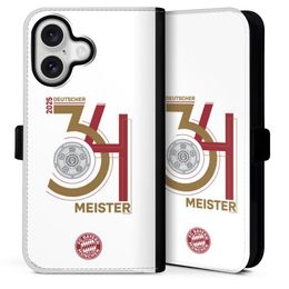DeinDesign iPhone 16 Handy Klapph&uuml;lle Handyh&uuml;lle aus Kunst Leder schwarz Flip Case Official Licensed Product Master Fc Bayern M&uuml;nchen Sideflip mit Lasche