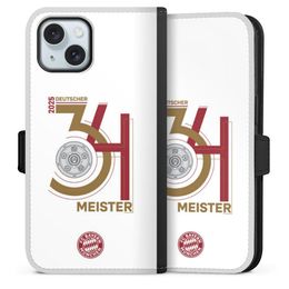 DeinDesign iPhone 15 Handy Klapph&uuml;lle Handyh&uuml;lle aus Kunst Leder schwarz Flip Case Official Licensed Product Master Fc Bayern M&uuml;nchen Sideflip mit Lasche