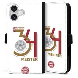 DeinDesign iPhone 16 Plus Handy Klapph&uuml;lle Handyh&uuml;lle aus Kunst Leder schwarz Flip Case Official Licensed Product Master Fc Bayern M&uuml;nchen Sideflip mit Lasche