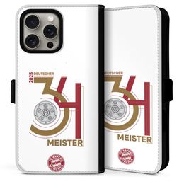 DeinDesign iPhone 16 Pro Handy Klapph&uuml;lle Handyh&uuml;lle aus Kunst Leder schwarz Flip Case Official Licensed Product Master Fc Bayern M&uuml;nchen Sideflip mit Lasche