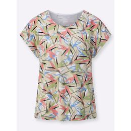 WITT Damen Print-Shirt im Baumwoll-Modal-Mix, sand-khaki-bedruckt, Gr&ouml;&szlig;e 42