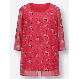 WITT Damen Longbluse im Lagenlook mit Chiffon, pink-marine-bedruckt, Gr&ouml;&szlig;e 42